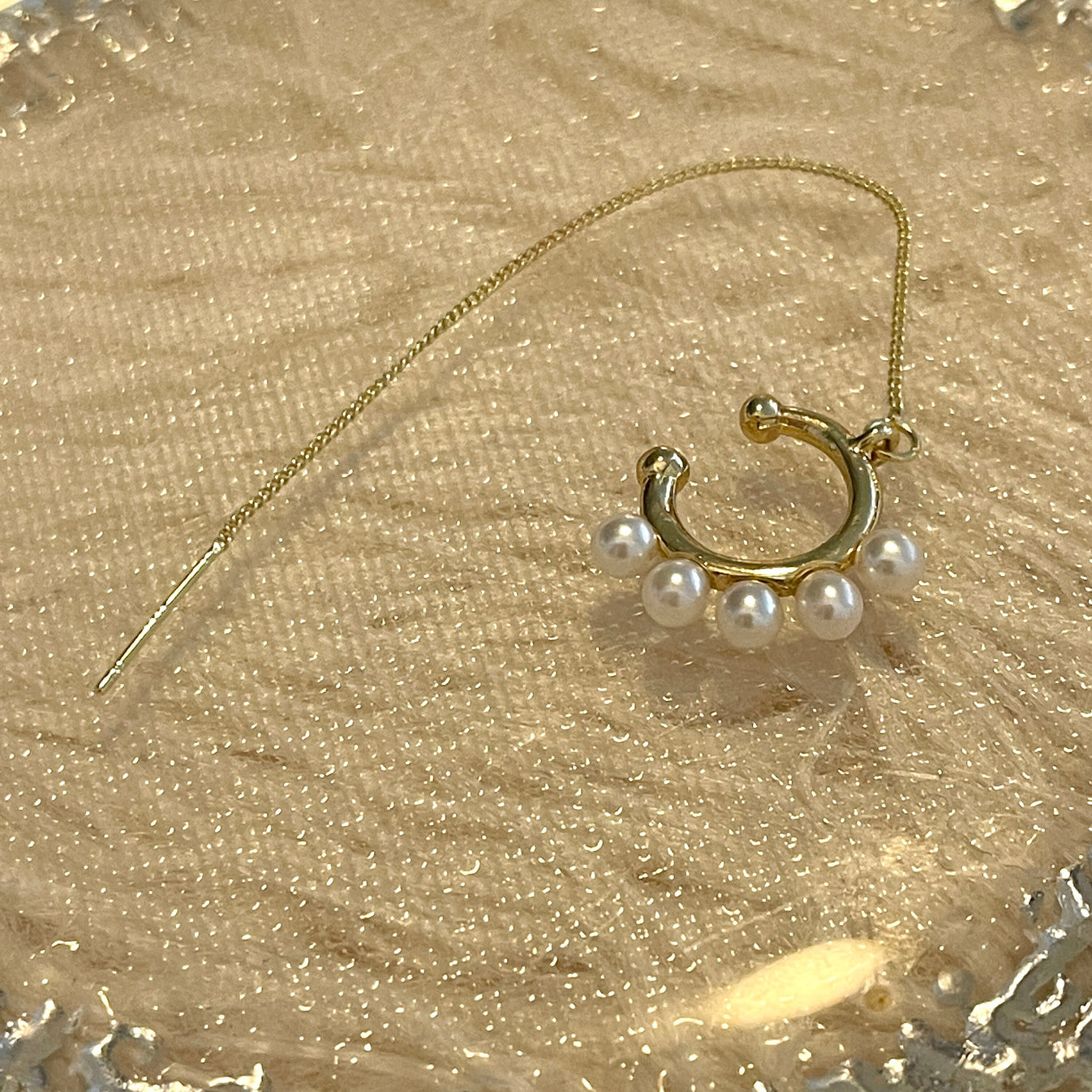 Gold Pearl Ear Cuff Threader | Minimalist Helix Cuff Dangly Threader E – WithHerNYC