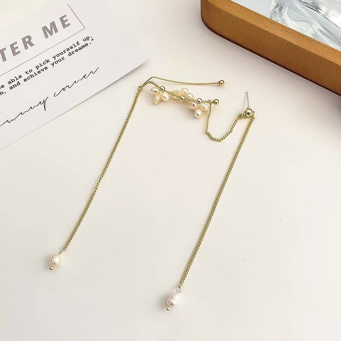 Handmade Natural Pearl Floral Ear Wrap | Multi Layer Dangle Cuff Earri ...