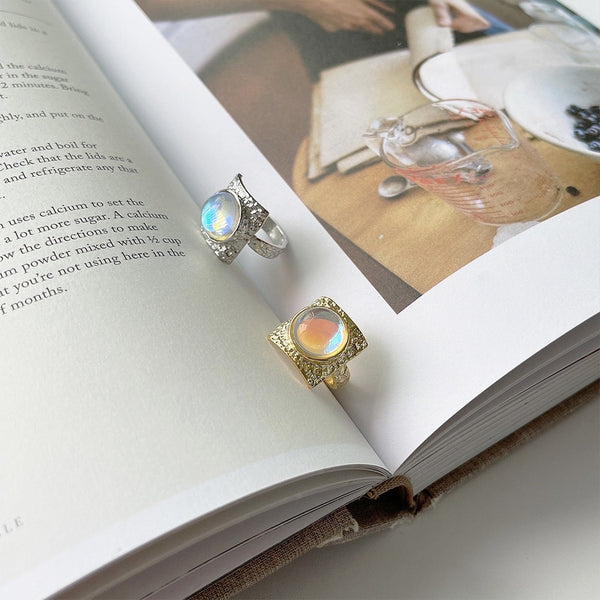 Gothic Moonstone Birthstone Chunky Statement Ring | Large Square Signe ...