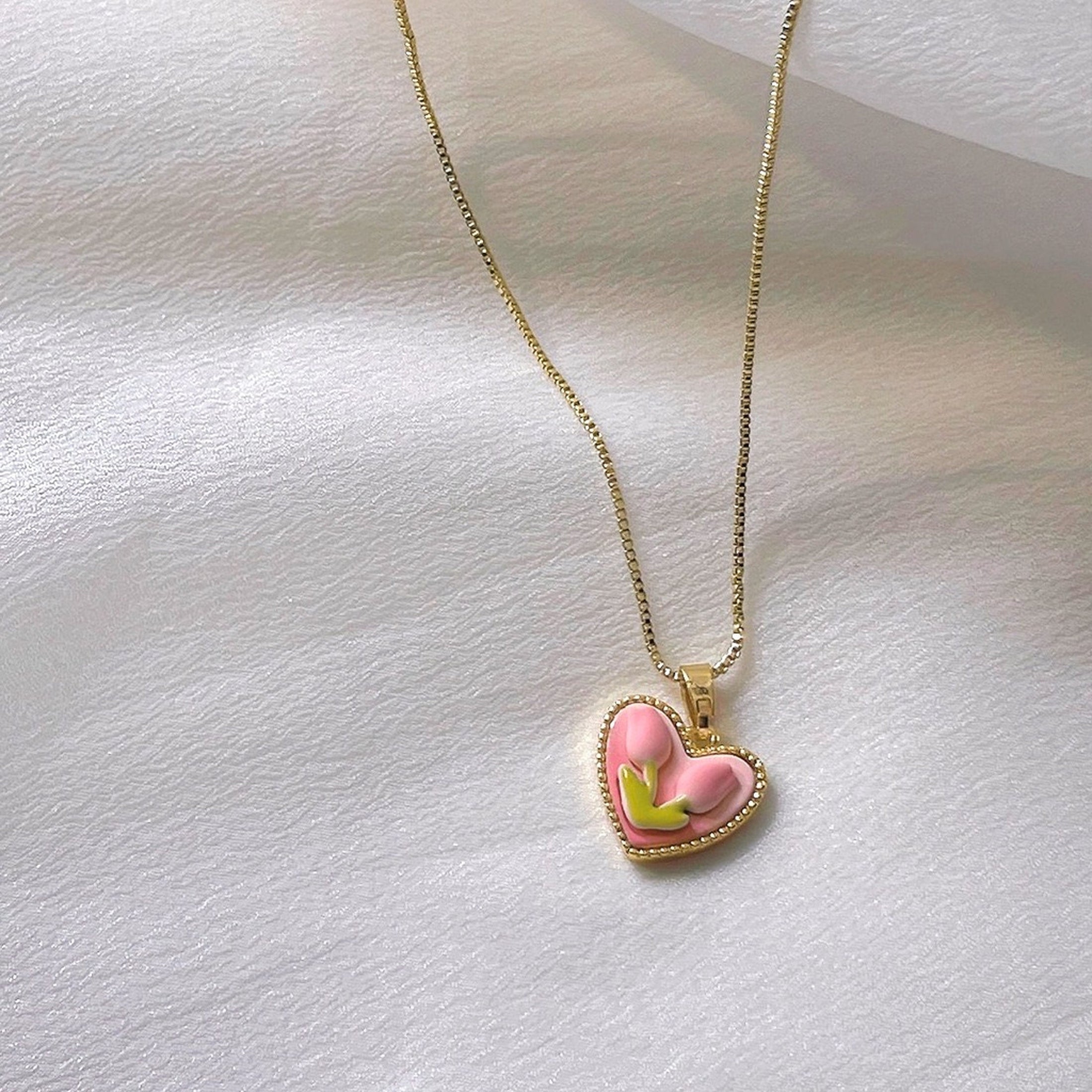 Cute Pink Tulip Flower Pendant Necklace | Pink Heart Charm Layering Go ...